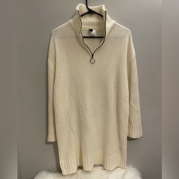 H&M | Dresses | Hm Divided Offwhite Ribbed Sweater Mini Dress | Poshmark